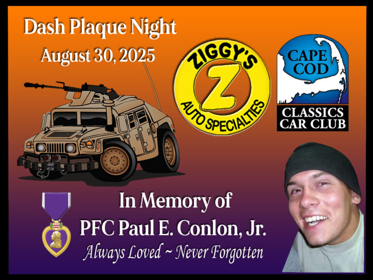 Dash Plaque Night – Sponsored by: Ziggys – Cape Cod Classics Car Club